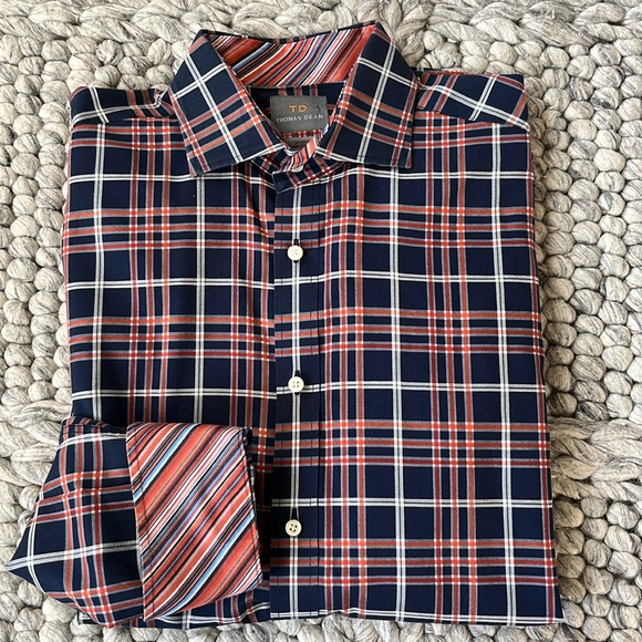 Thomas Dean | Shirts | Thomas Dean Navyorange Plaid Button Down Shirt ...